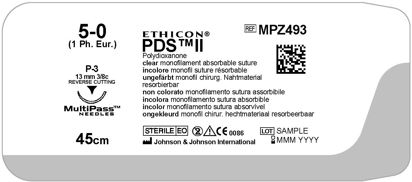 PDS II suture 5-0, MPZ493H, P-3 45 cm undyed - Suture Online