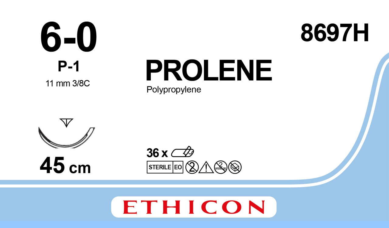 Prolene suture 6-0, 8697H, P-1 45 cm blue - Suture Online
