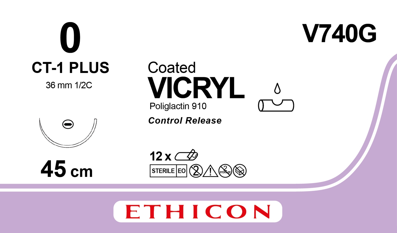Vicryl suture 0, V740G, CT-1 CR 8X45 cm purple - Suture Online