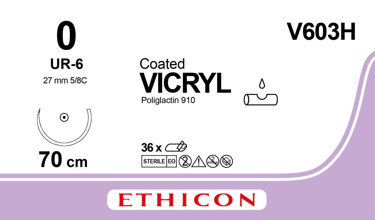 Vicryl suture 0, V603H, UR-6 70 cm purple - Suture Online