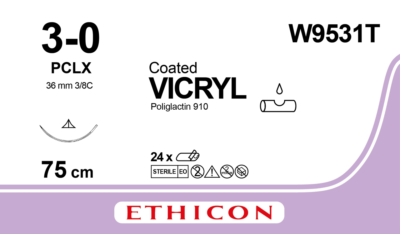 Vicryl suture 3-0, W9531T, PCLX 75 cm undyed - Suture Online
