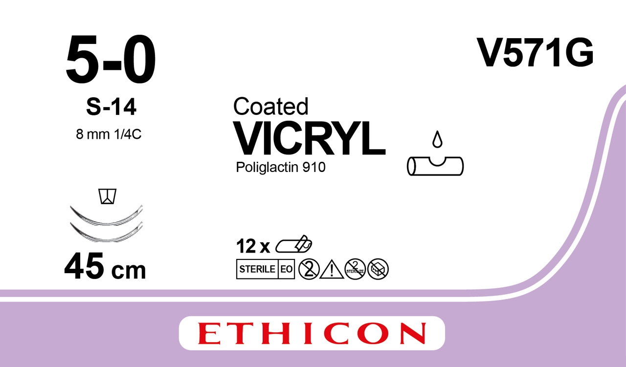 Vicryl suture 5-0, J571G, 2XS-14 45 cm purple - Suture Online