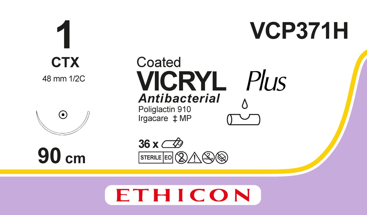 Vicryl plus suture 1, VCP371H, CTX 90 cm purple - Suture Online