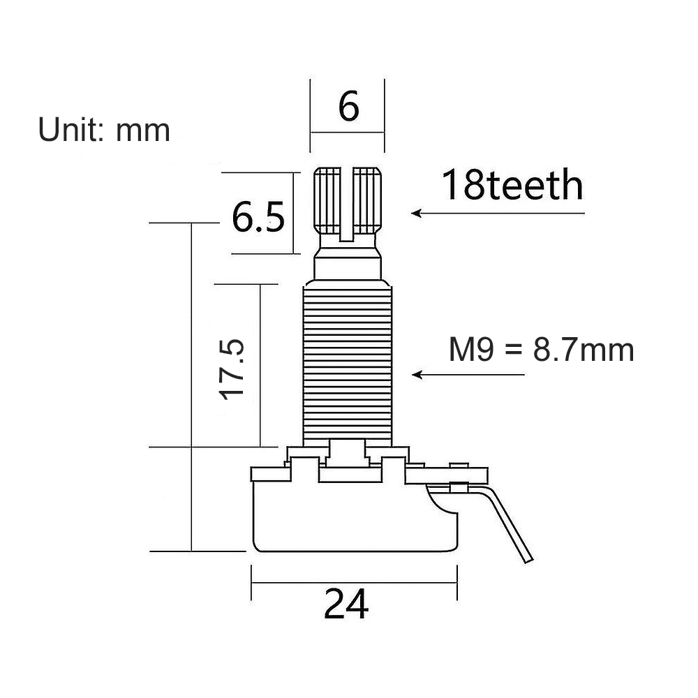 Alpha Potentiometer, Long Shaft (500K) - stringsnordic.com
