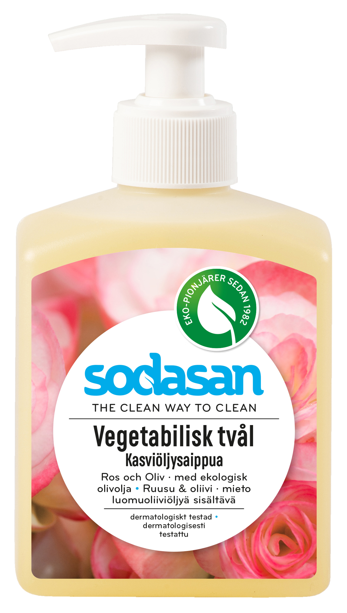 Sodasan Vegetabilisk Tvål Ros & Oliv Ekologisk 300 ml - Relfie.se