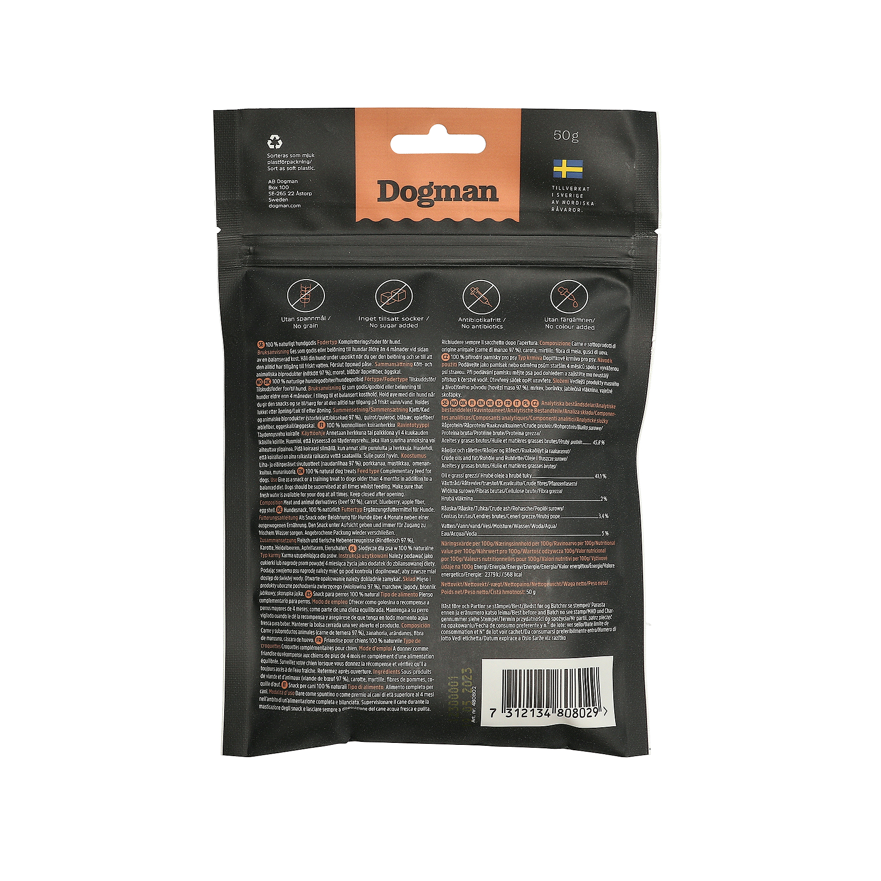 Dogman Frystorkat snacks av nöt 50g - Doggie-Zen