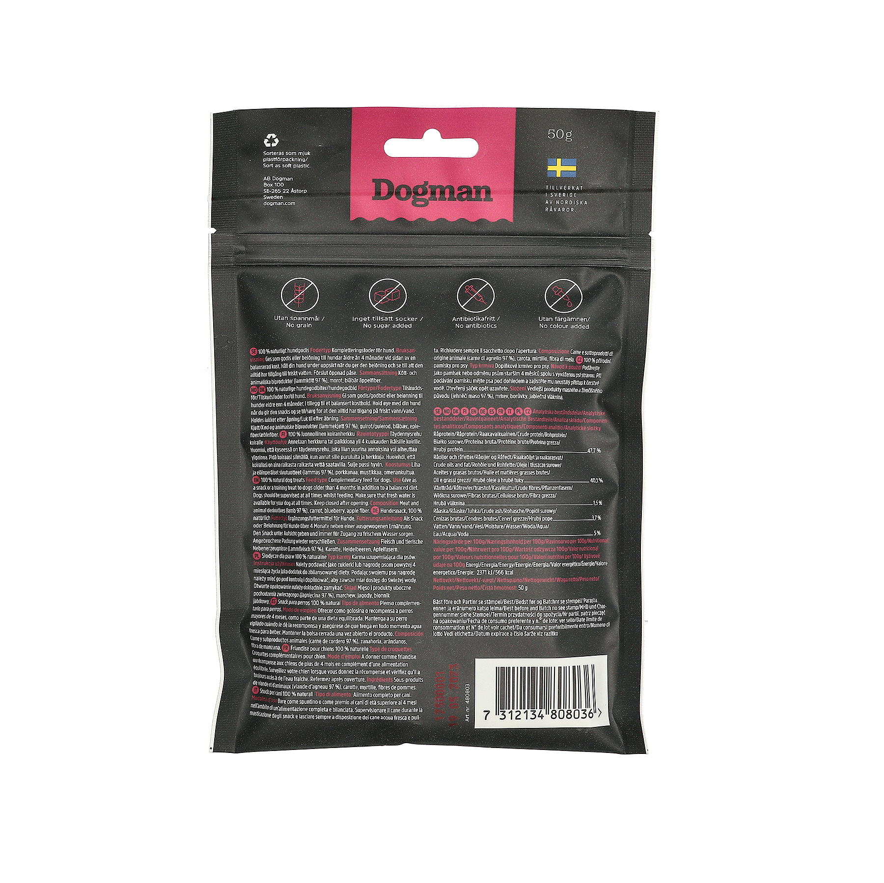 Dogman Frystorkat snacks av lamm 50g - Doggie-Zen