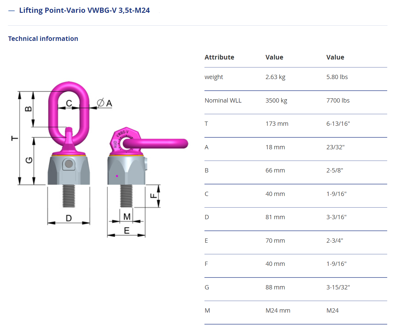 Lyftögla RUD VWBG-V M24 / Maxlast: 7 ton - Bengtssons Lifting