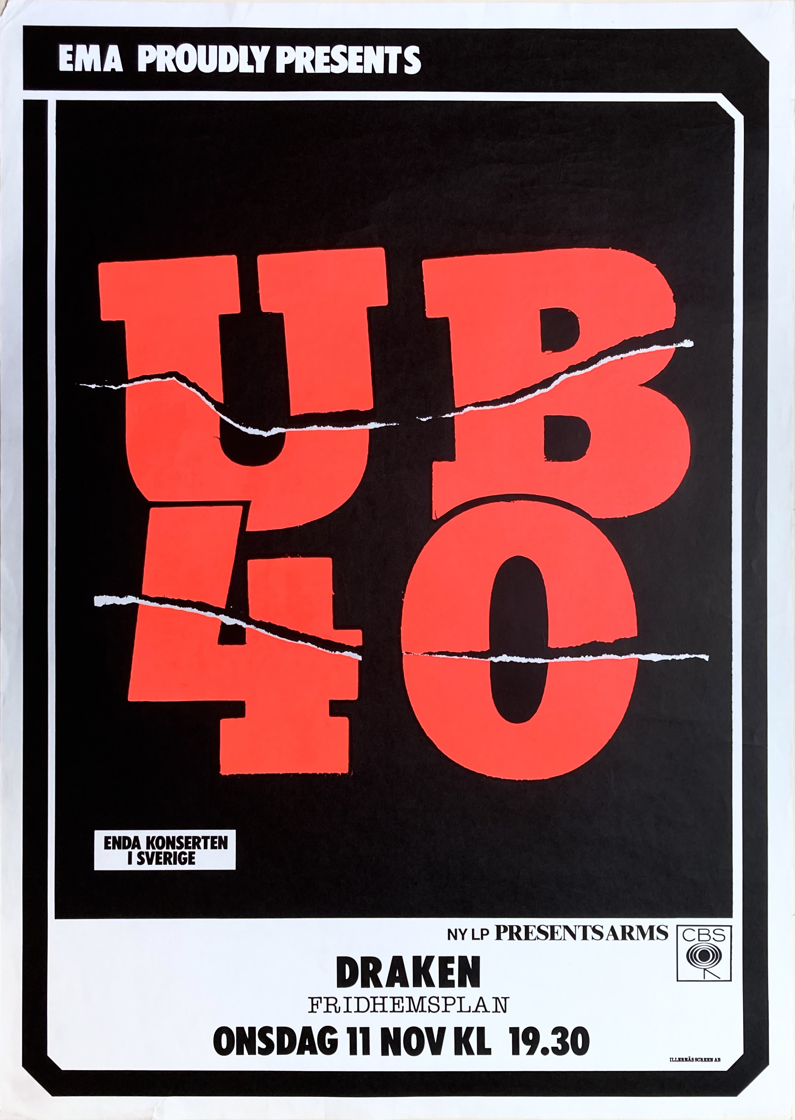 Nostalgipalatset - UB40 - Stockholm 11 Nov Concert poster (1981)
