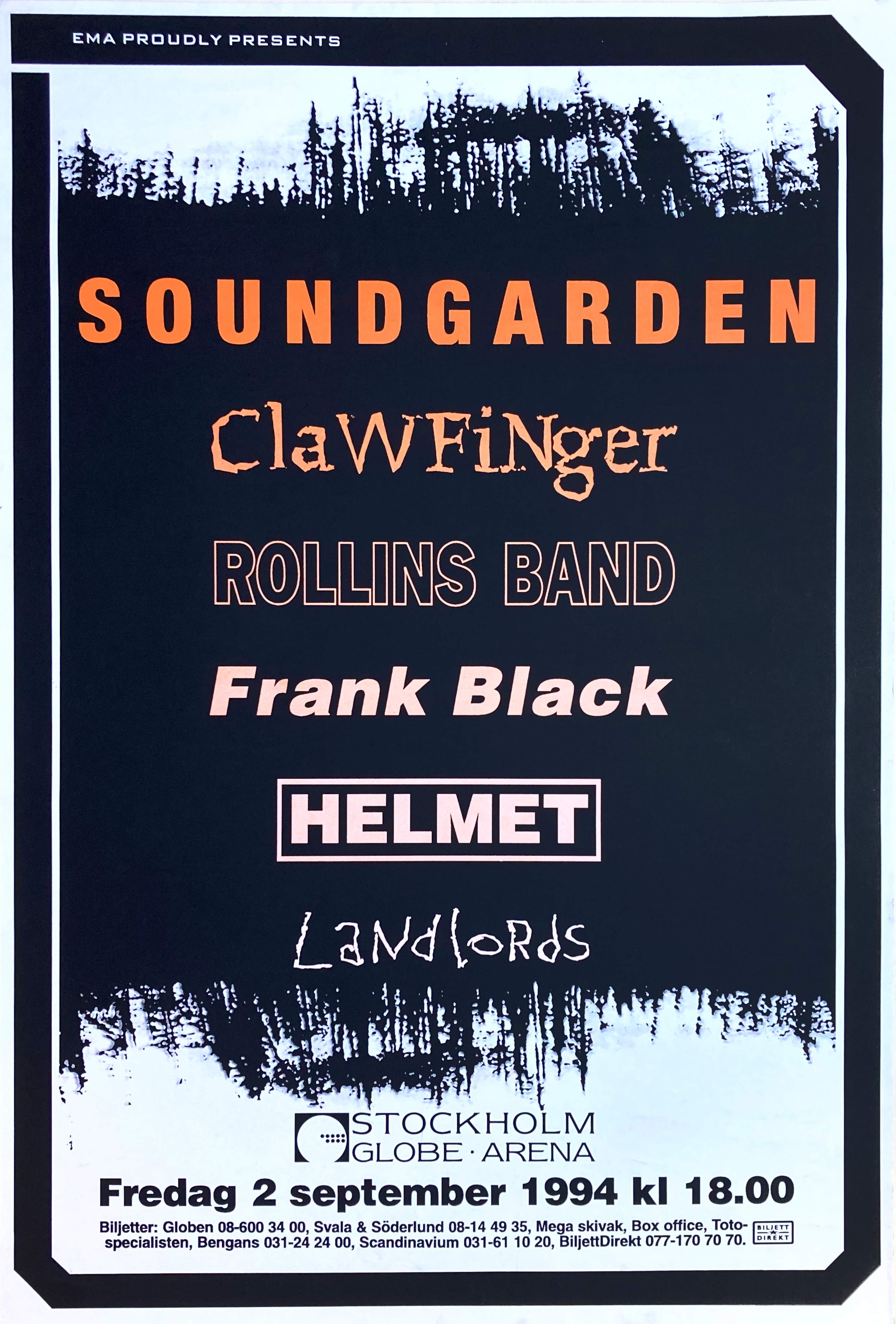 Nostalgipalatset - SOUNDGARDEN + 5 - Stockholm 2 Sep Concert poster (1994)