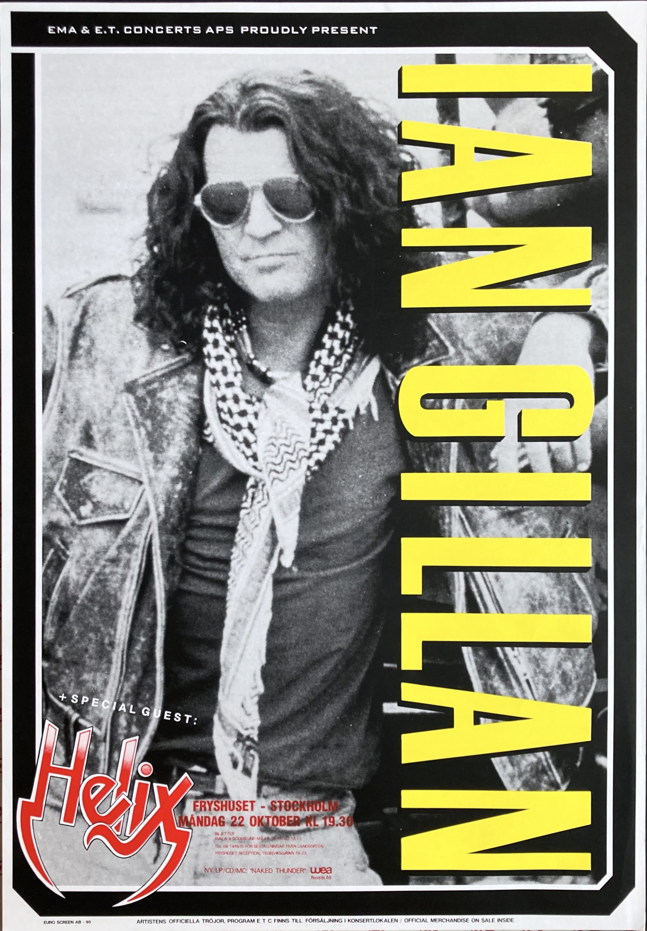 Nostalgipalatset - IAN GILLAN - Stockholm 22 Okt Concert poster (1990)