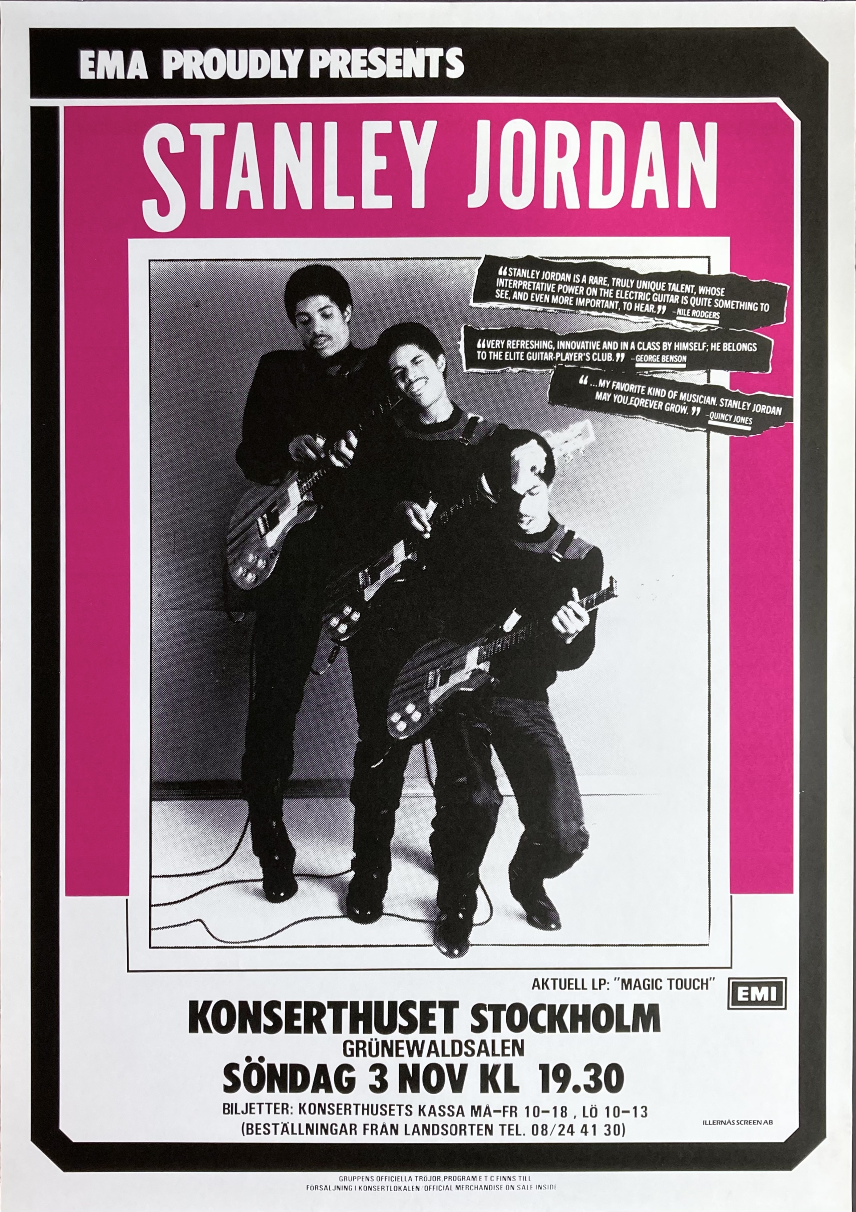 Nostalgipalatset - STANLEY JORDAN - Stockholm 3 Nov Concert poster (1985)