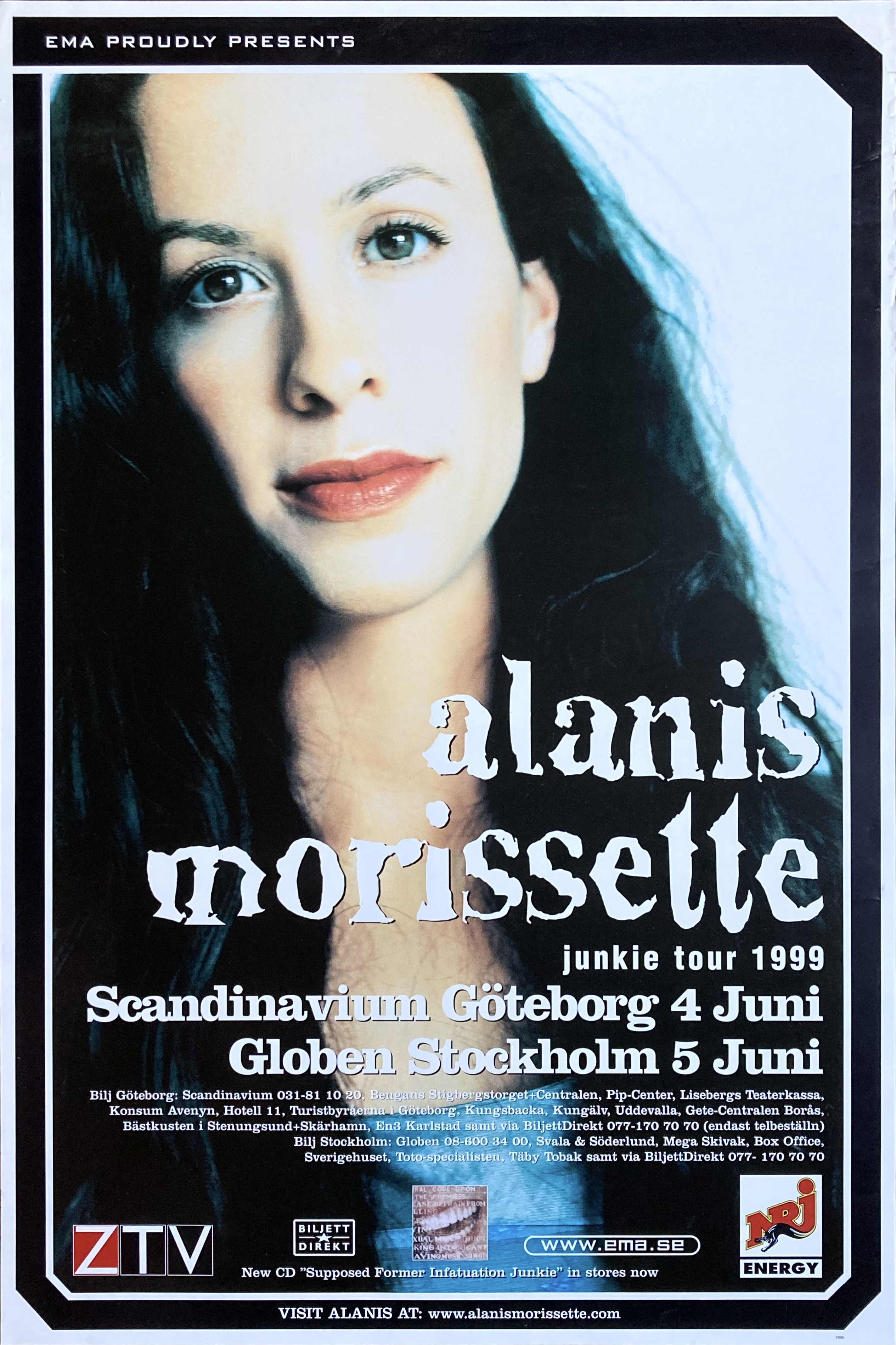 Nostalgipalatset - ALANIS MORISETTE - Gothenburg + Stockholm 4+5 Jun Concert poster (1999)