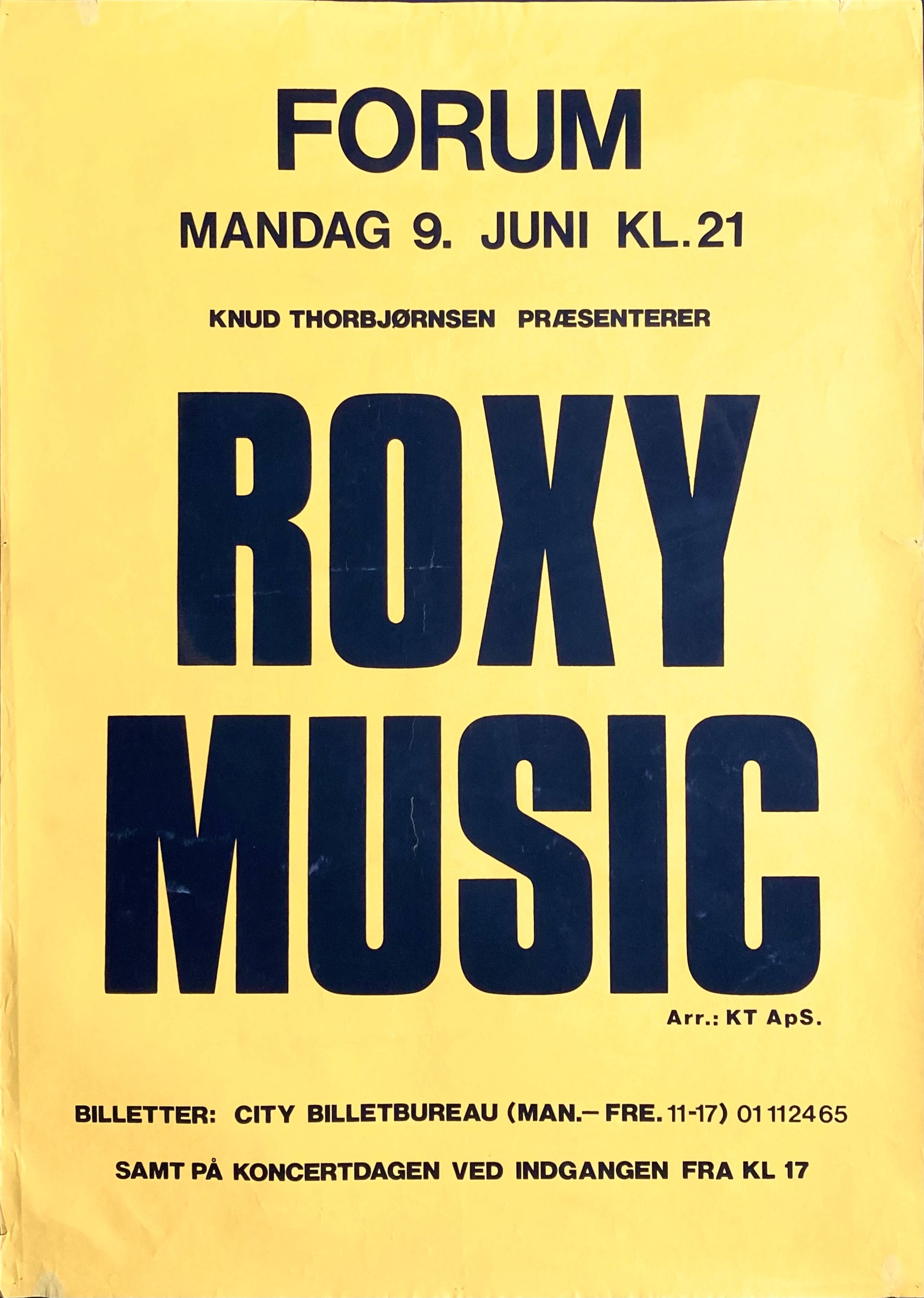 Nostalgipalatset - ROXY MUSIC - Copenhagen 9 Jun Concert poster (1980)