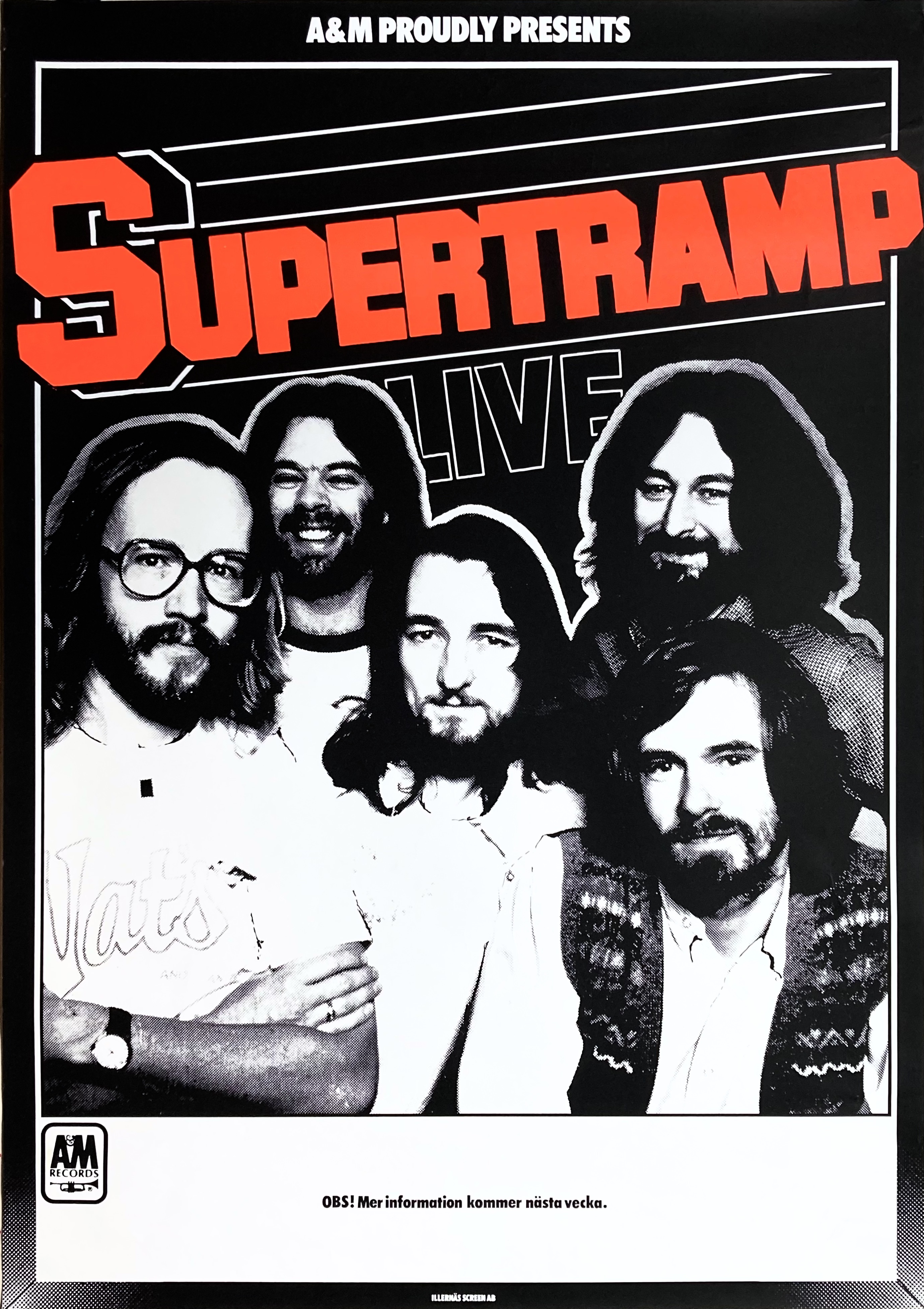 Nostalgipalatset - SUPERTRAMP - Swedish / Scandinavian TOUR poster (1977)