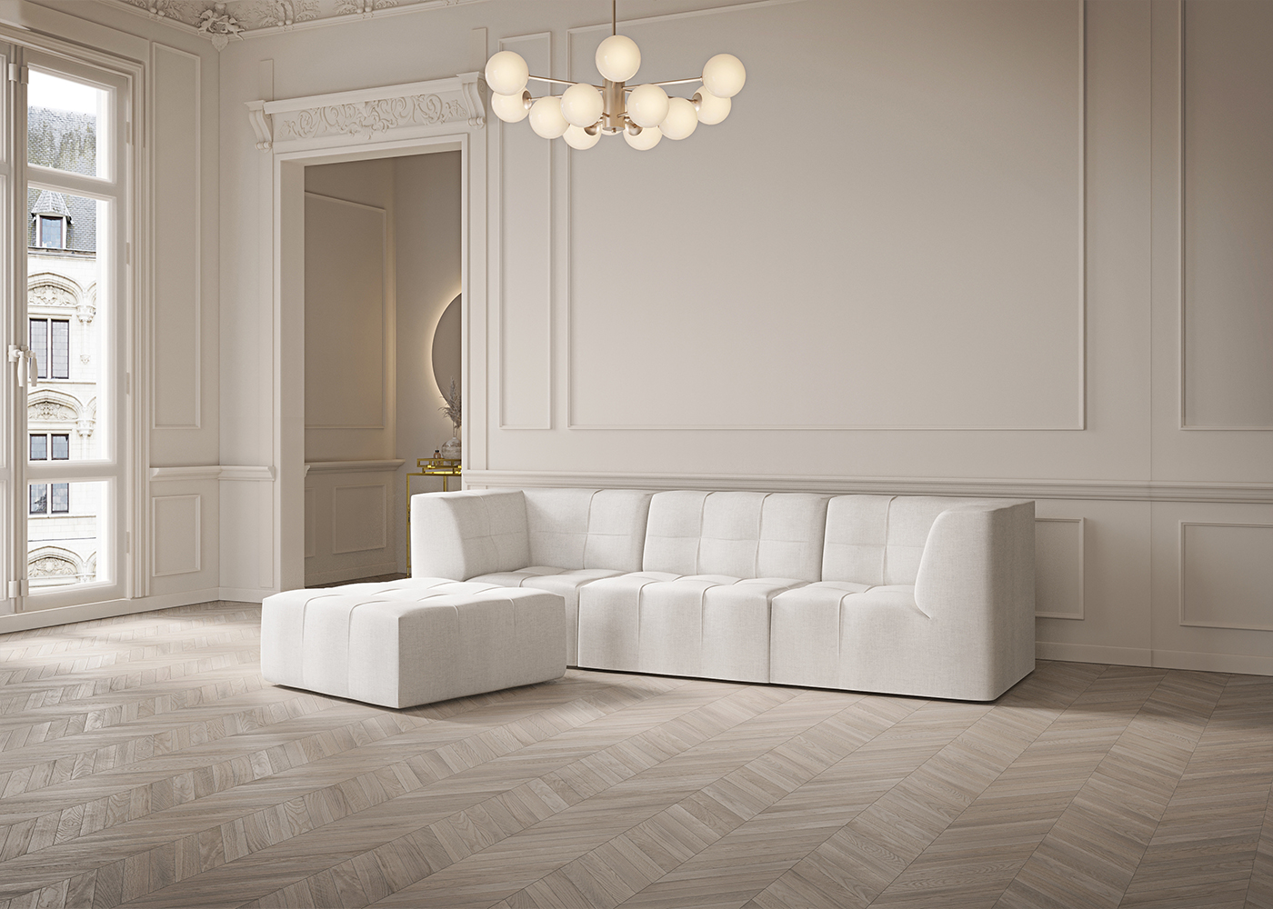 Exklusiv designsoffa med fotpall – Schangtil Design