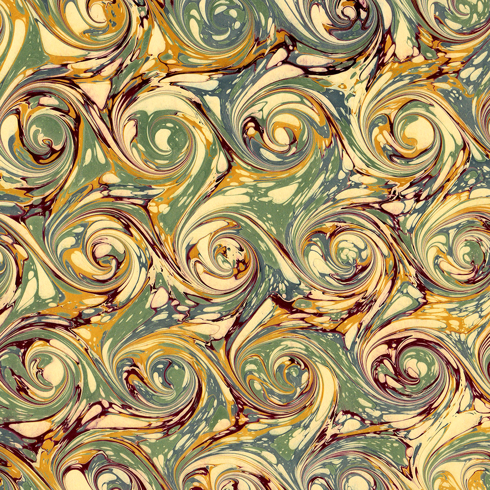 Green Blue Burgundy & Yellow French Curl - pappersfrossa