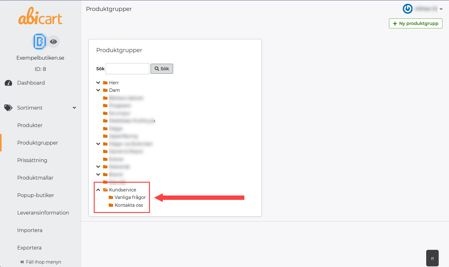 Create Custom pages with product groups and subgroups - Abicart.com