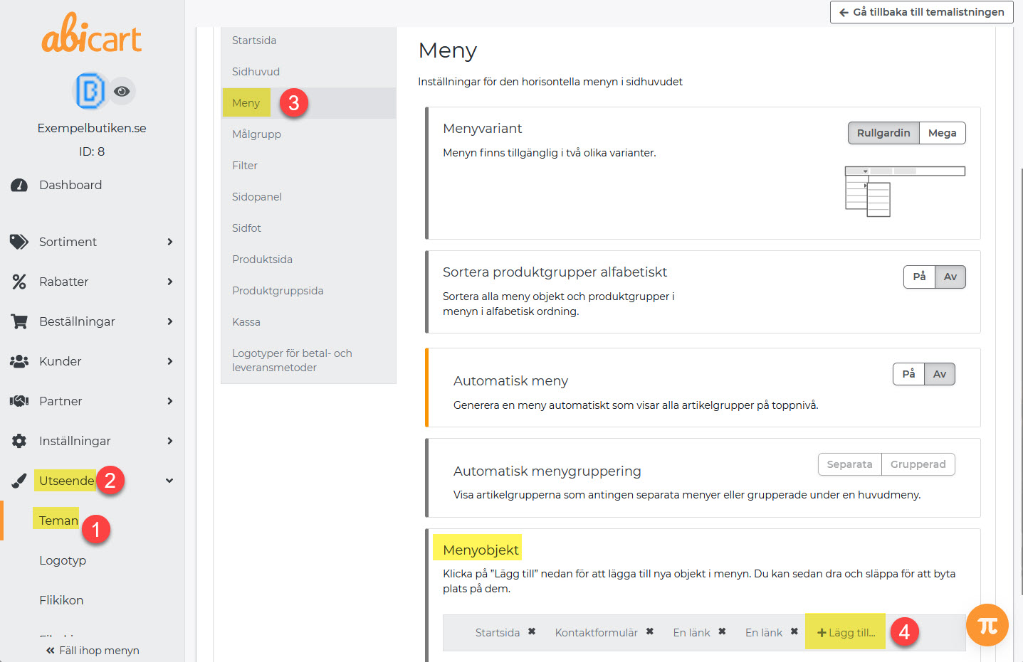Add a menu item - Abicart.com