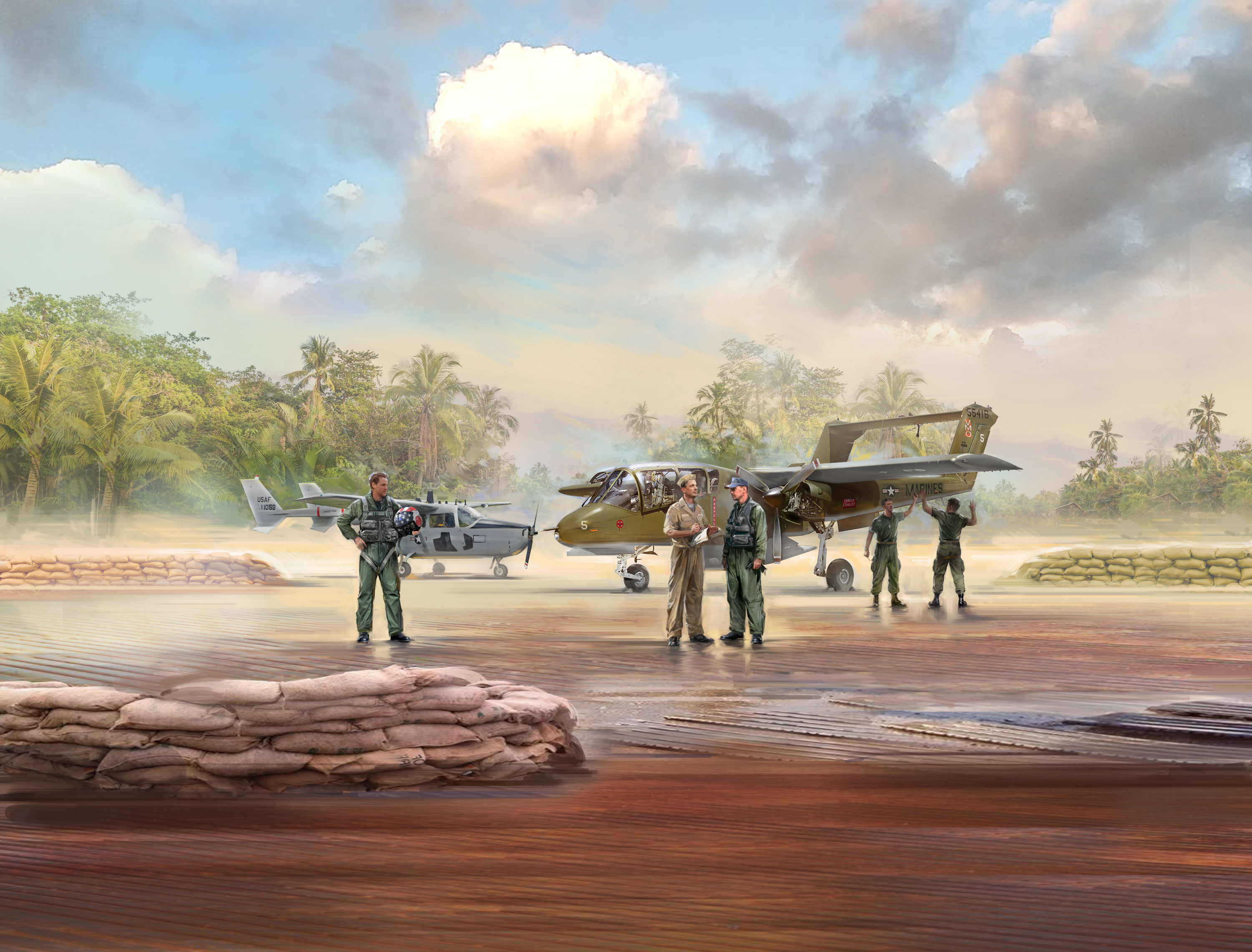 Vietnam USAF Airfield (Cessna O-2A, OV-10? Bronco, US Pilots & Ground ...