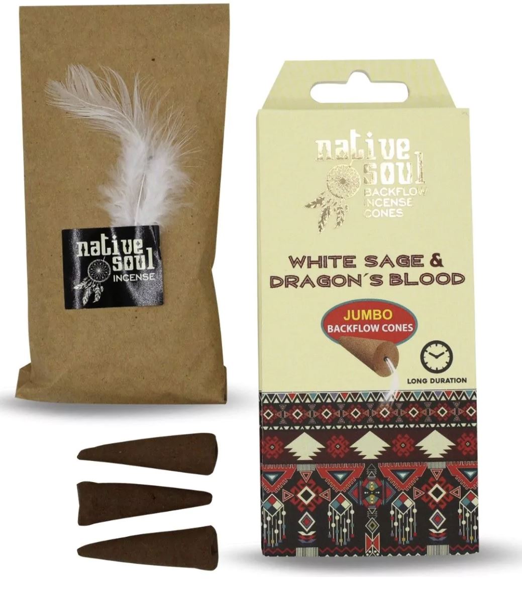 Stengarden.com - Backflow Rökelsekoner - Native Soul White Sage & Dragon's blood - Jumbo Size