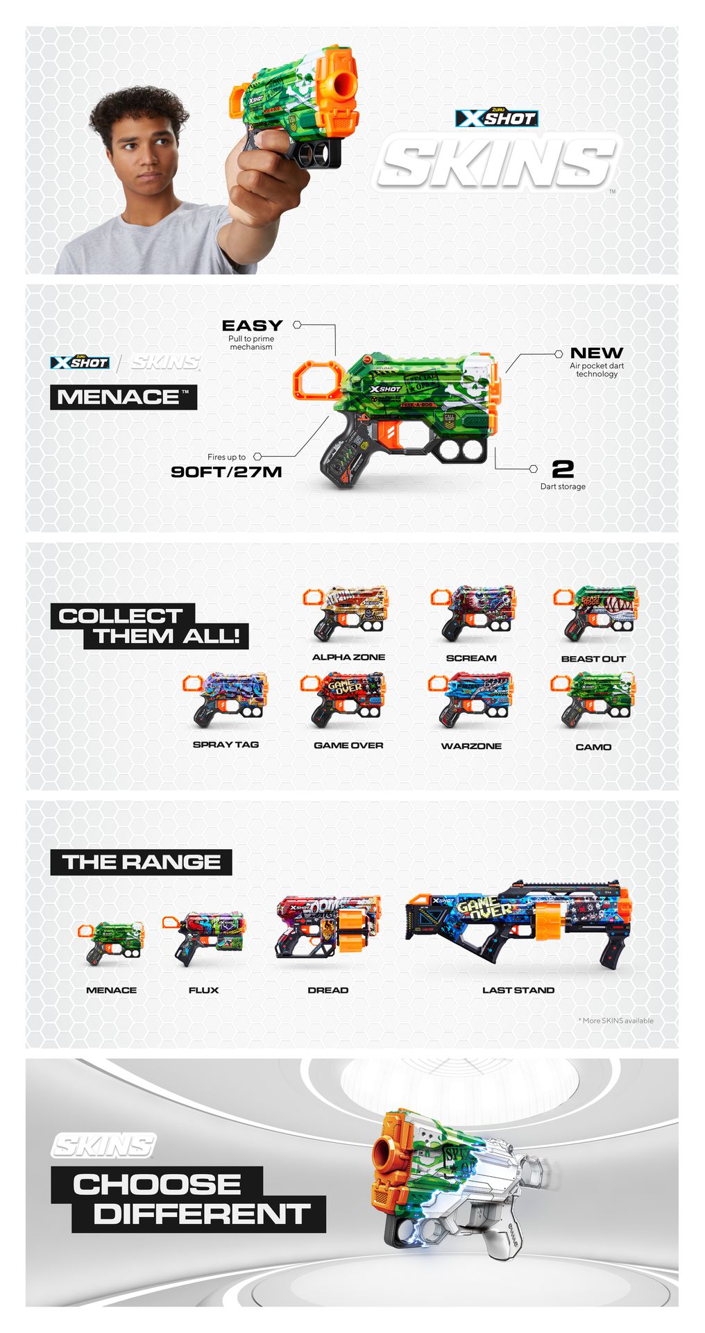 Zuru X-Shot skins menace dart blaster med 8 Pilar - Toysforever
