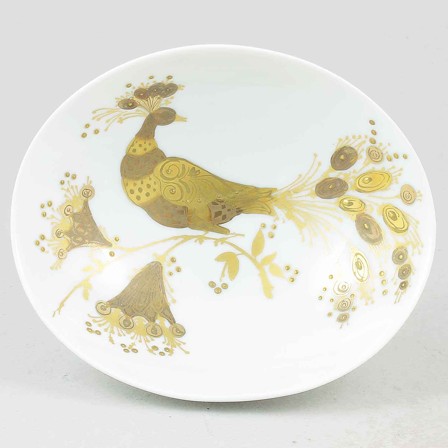 Björn Wiinblad (Quatre Couleurs 1970s) White Oval Bowl with Golden Bird ...