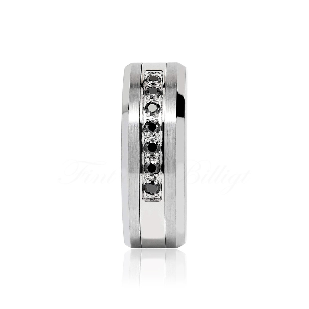 FB2000 Blackstone - Tungstensring Titaninlägg Svarta CZ Diamanter