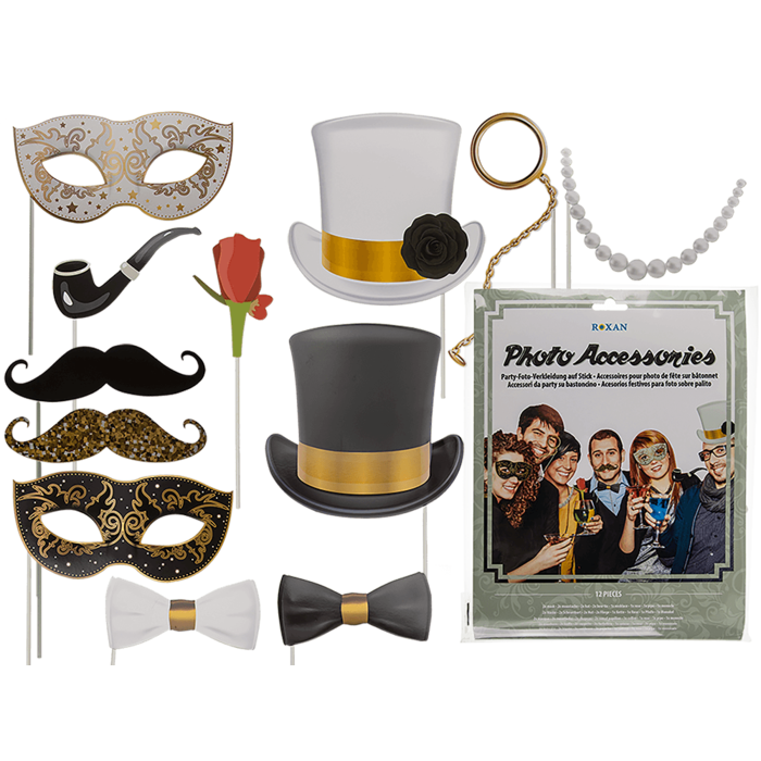 Party Photo accessories on stick, Glamour 12 pcs - Robbis Hobby Shop