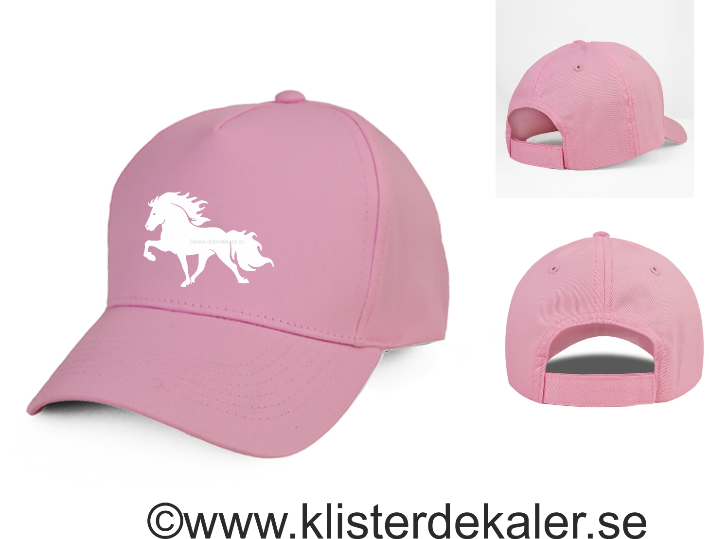 Keps med töltande islandshäst - Rosa - klisterdekaler