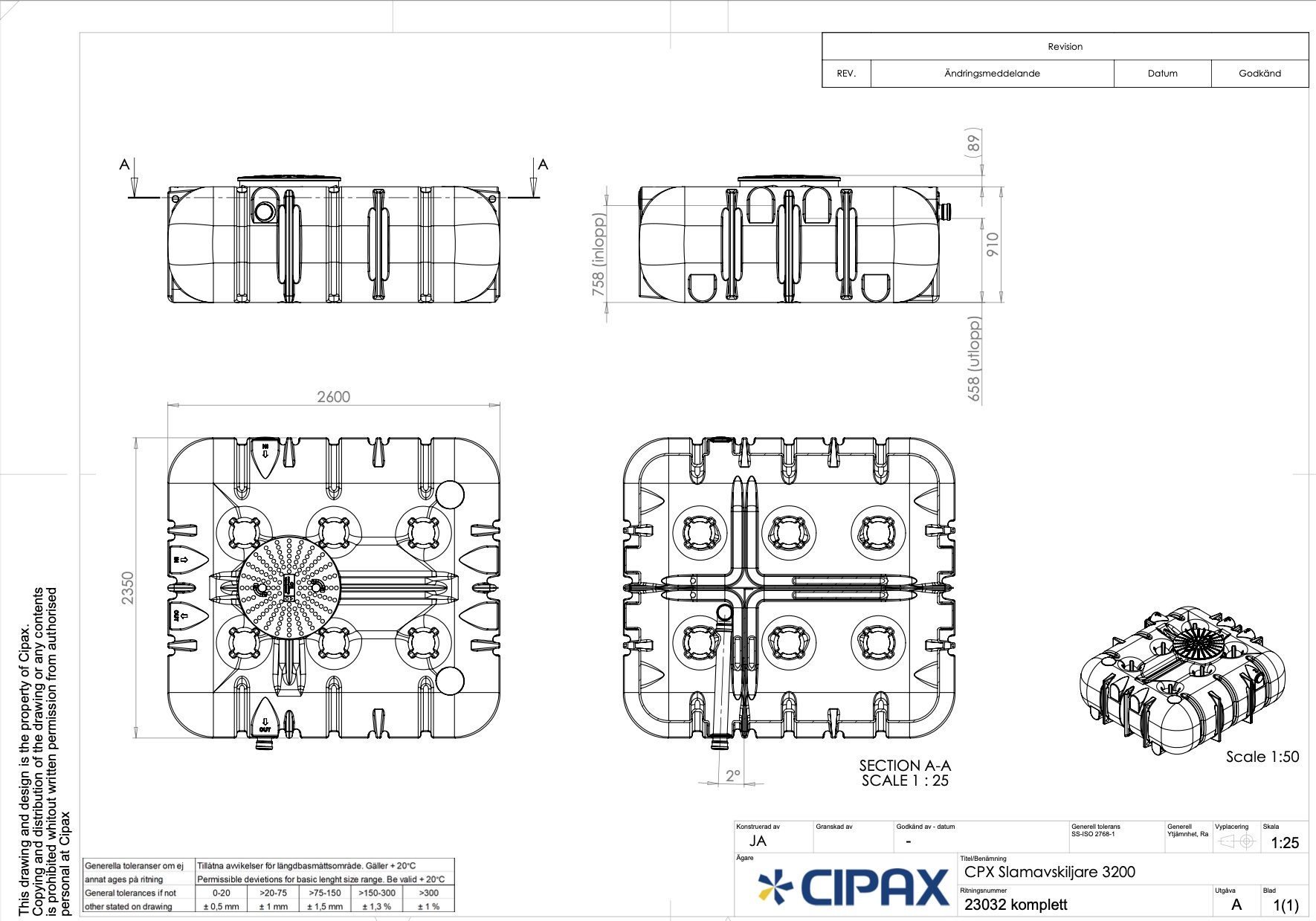 Slamavskiljare BDTKL 3-kammare 3200L - Svenskt Avlopp