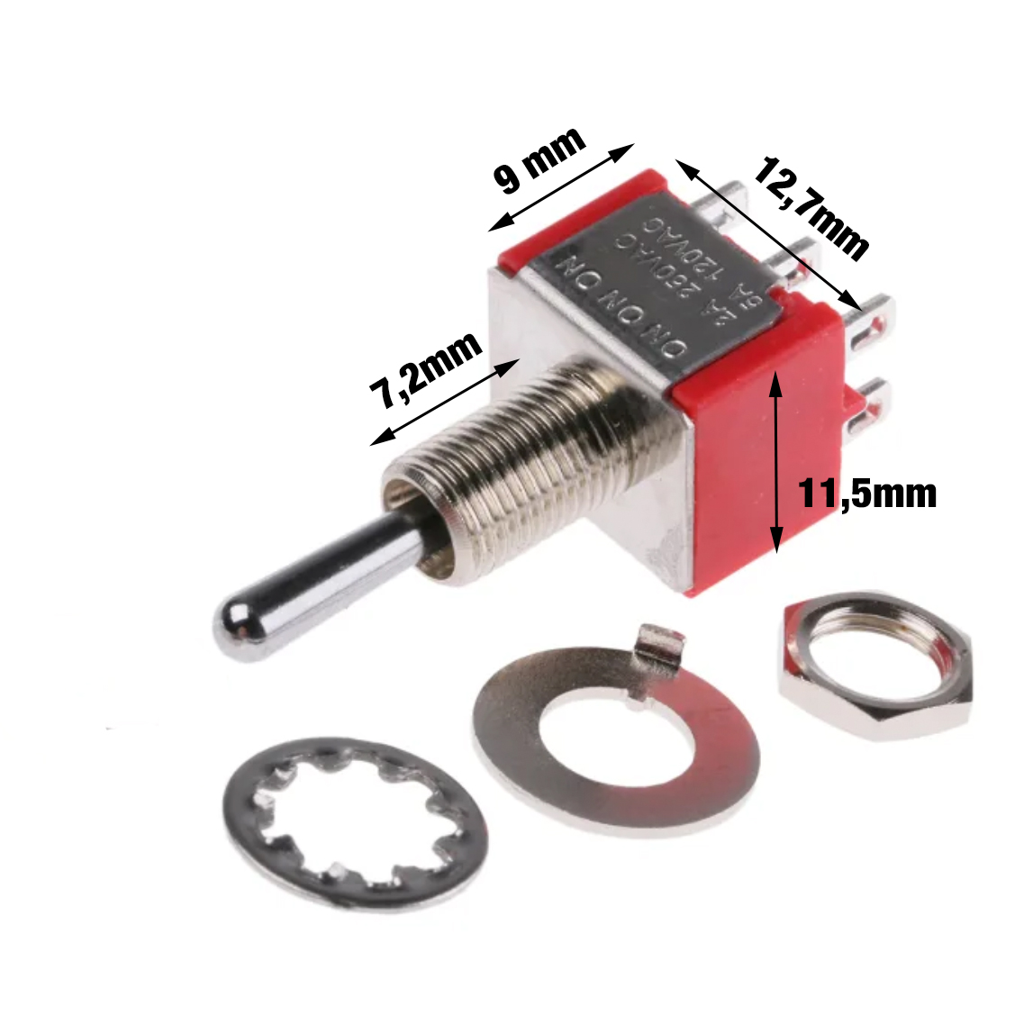 strings.fi - Mini DPDT Toggle Switch On-On (Black, Flat lever)