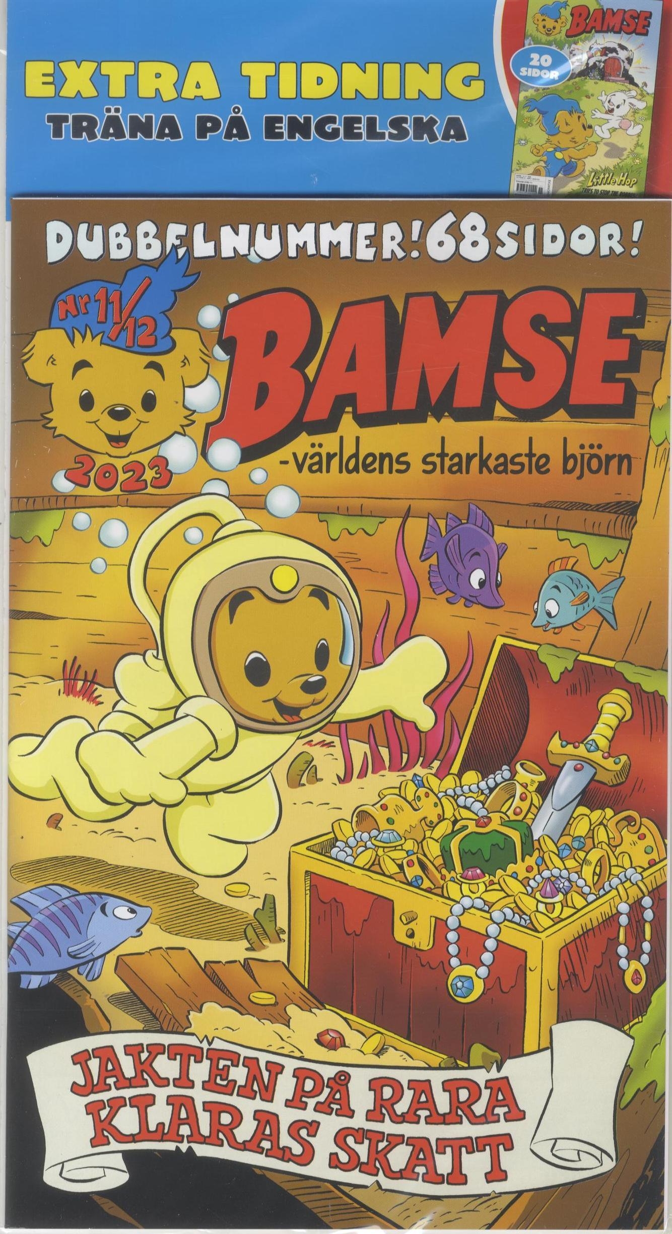 Bamse nr 11/12 2023, Jakten på Rara Klaras skatt, Extra tidning - träna på engelska! - Seriekällaren
