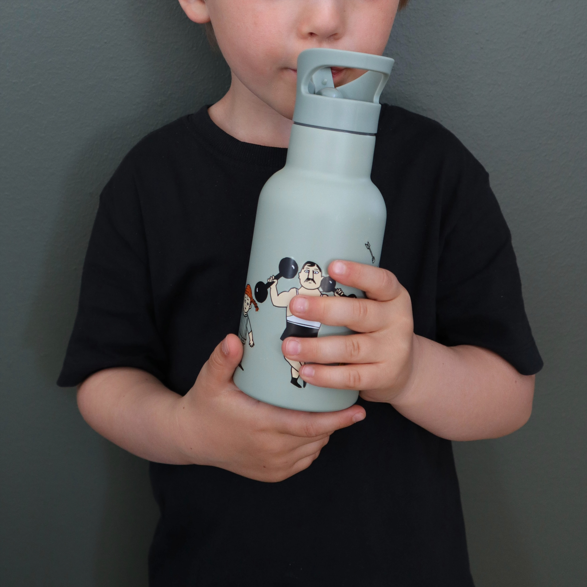 Pippi Långstrump vattenflaska för barn med sugrör