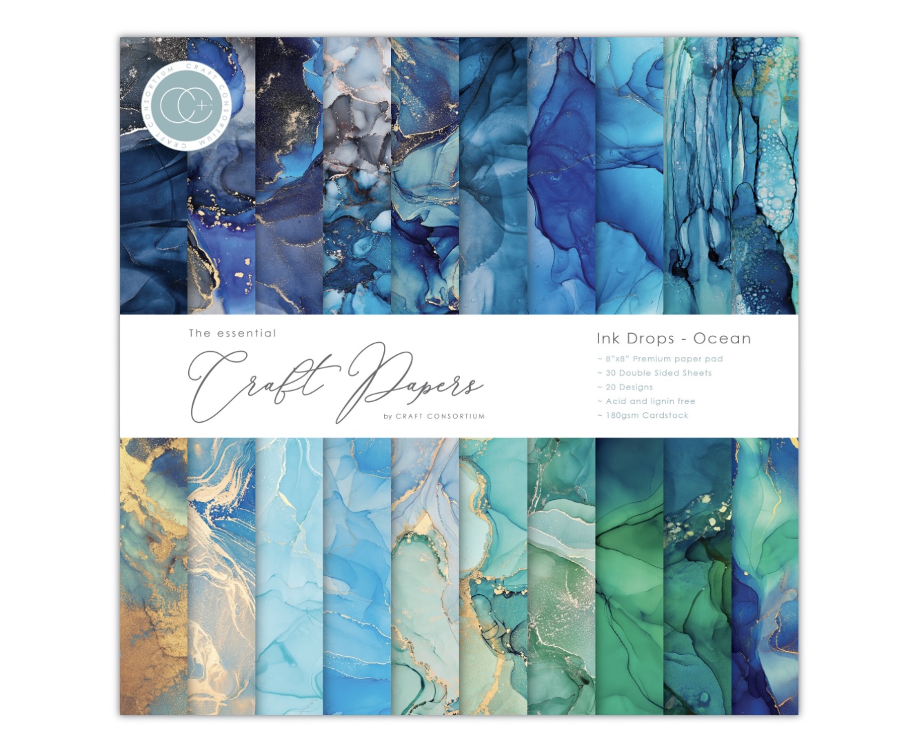 Craft Consortium Essential Craft Papers - 8x8 inch Paper pad Ink Drops ...