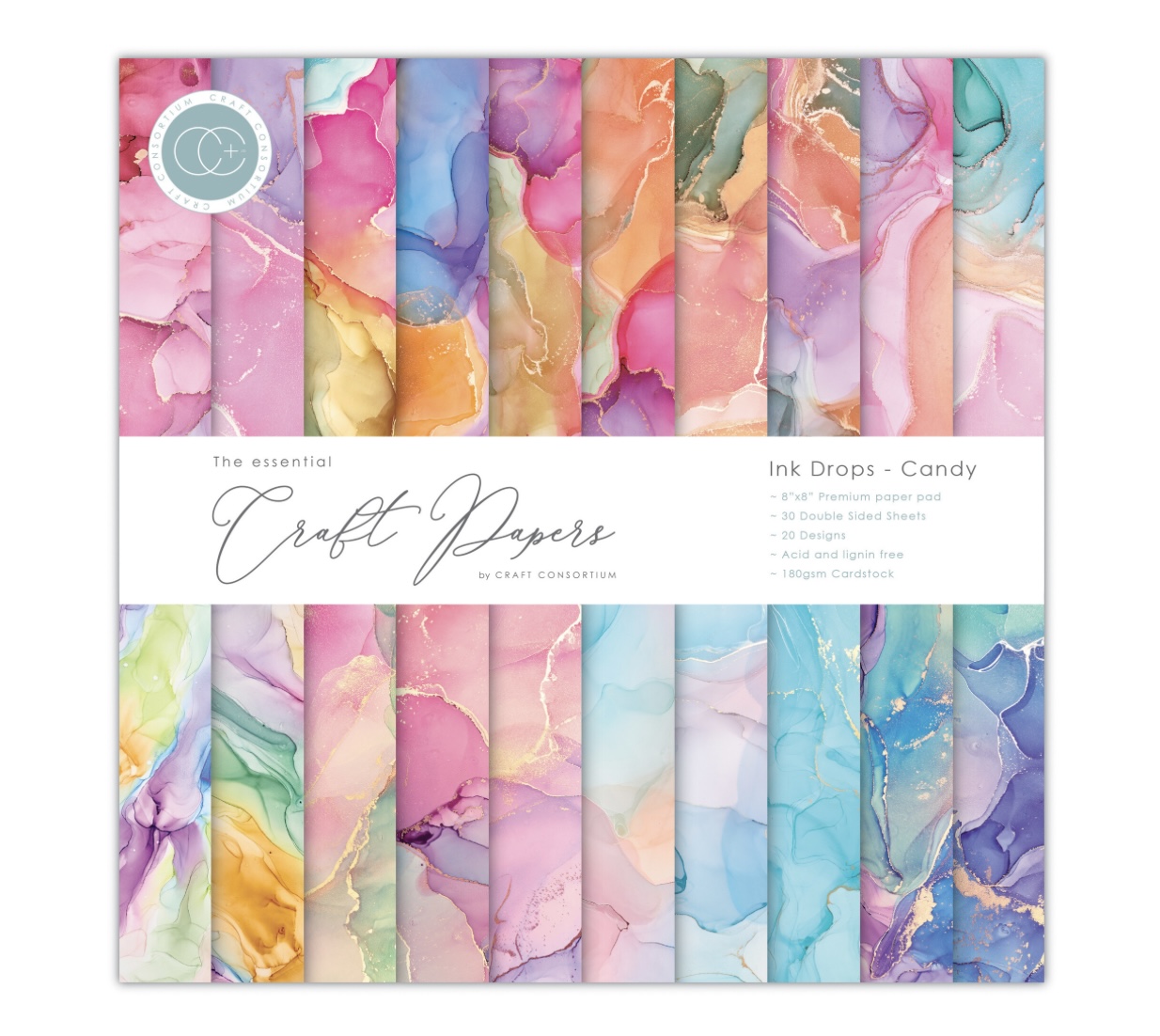 Craft Consortium Essential Craft Papers - 8x8 inch Paper pad Ink Drops ...