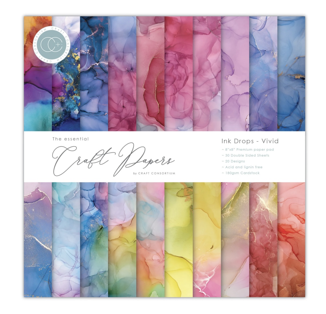 Craft Consortium Essential Craft Papers - 8x8 inch Paper pad Ink Drops ...