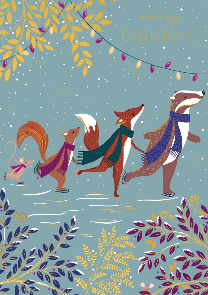 Sara Miller : Ice Skating Merry Christmas - Kort med kuvert - Bokvännen