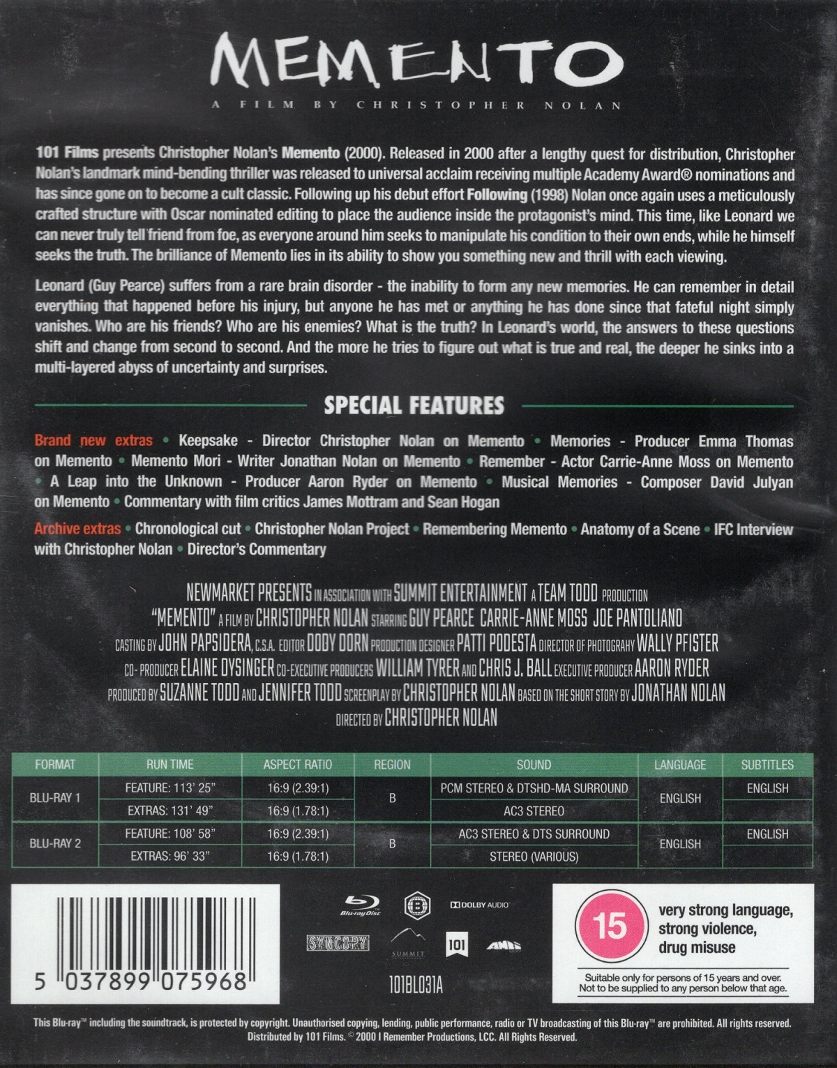 Memento (ej svensk text) (Blu-ray) - Kvarnvideo.se