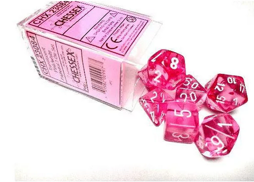 Translucent Polyhedral Pink/white 7-Die Set - Speljätten
