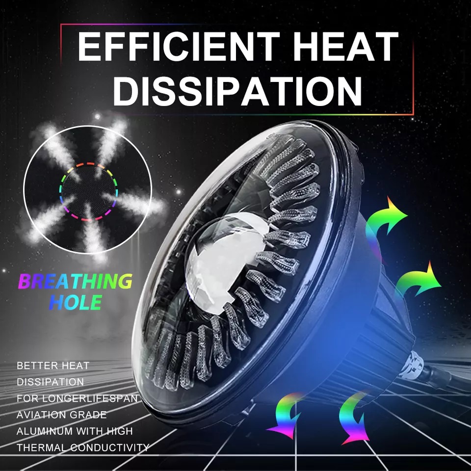 Framlyktor Led Sun 7" Hel/Halvljus 1Par RGB - Cartown Sverige AB