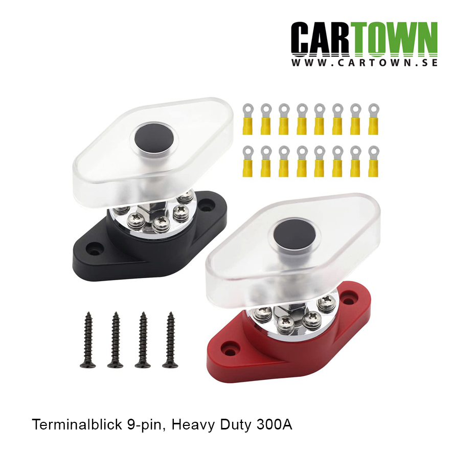 Kopplingsplint Terminal Block 9-pin 300A, Röd - Cartown Sverige AB