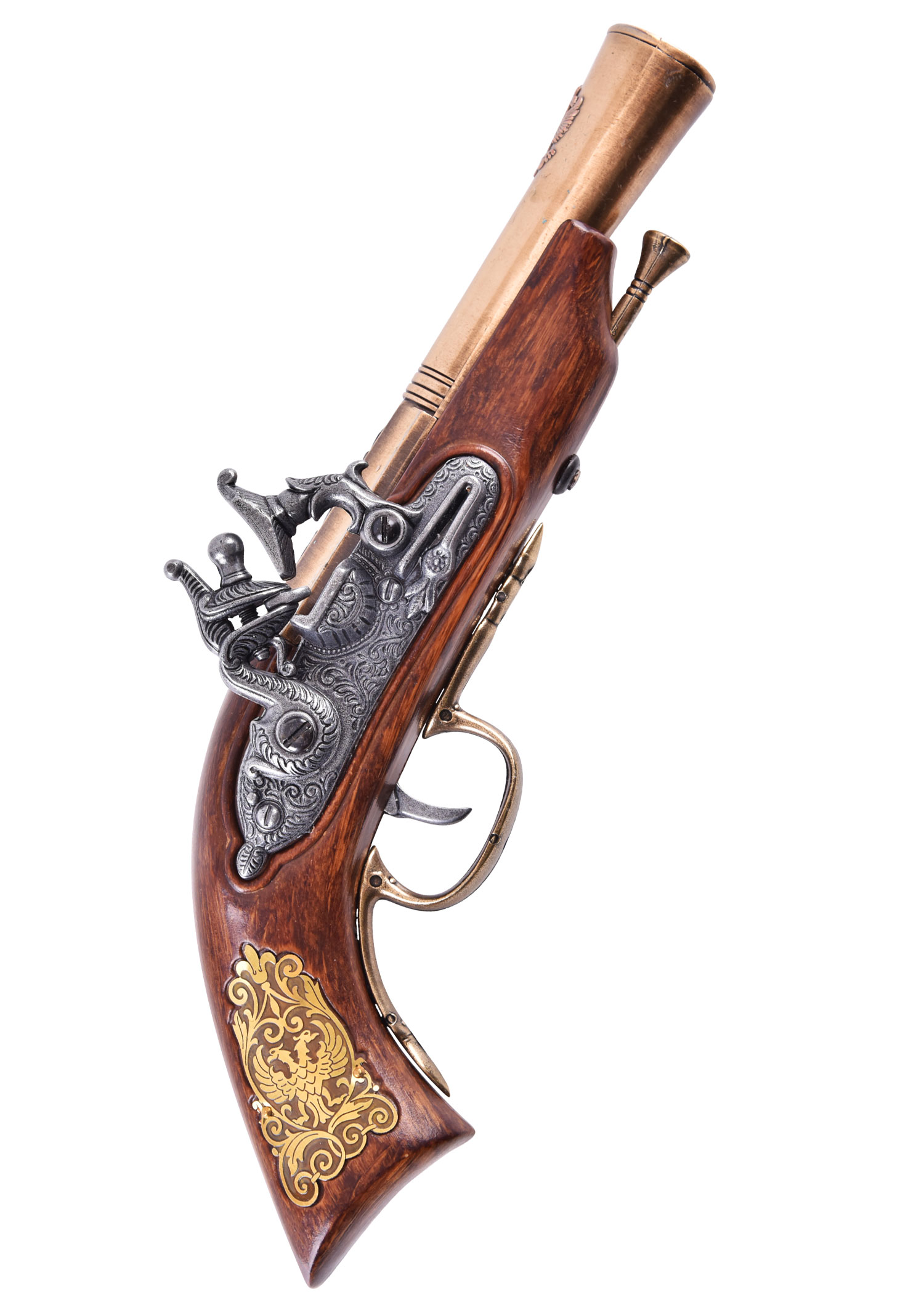 Earth Temple Exchange - Tysk Flintlock Pistol, 1600-talet, mässing, replika