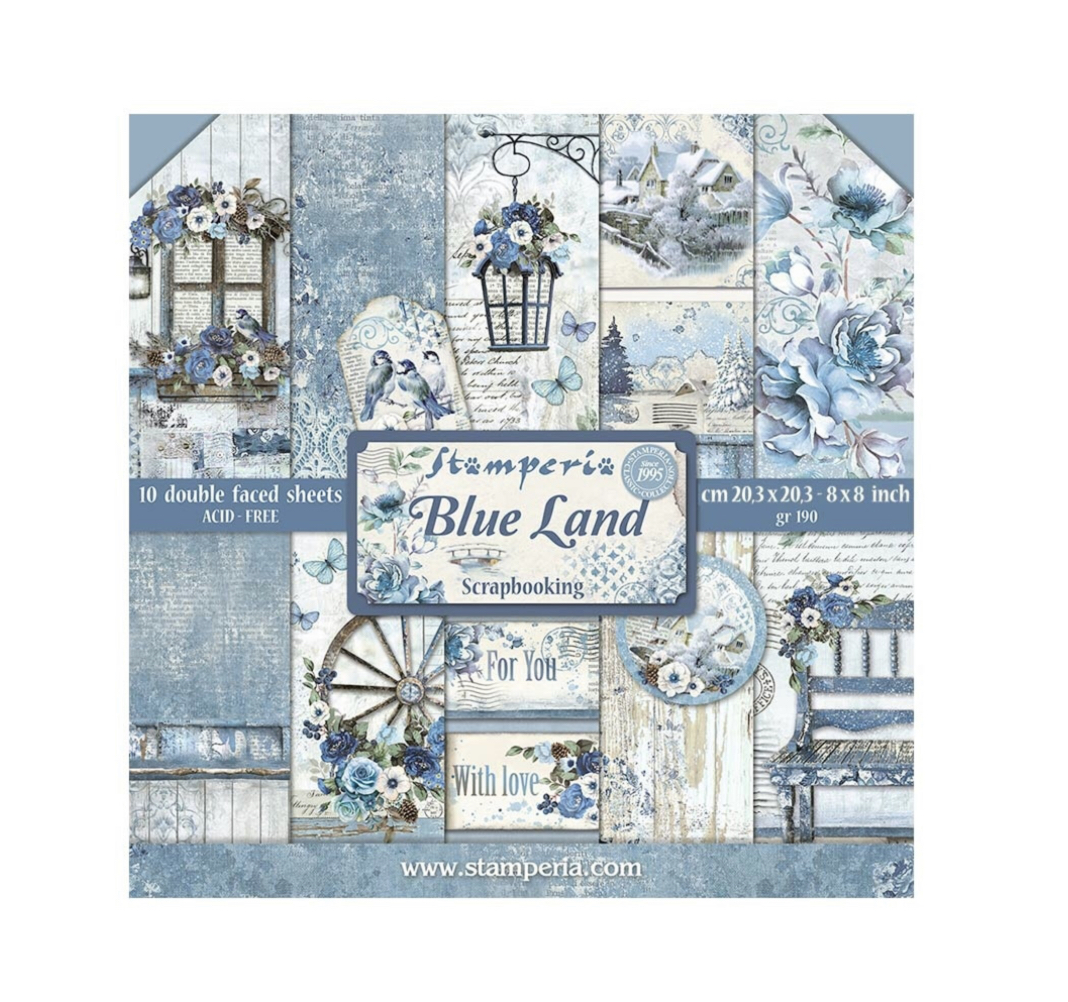 Stamperia Paper Pad 8X8 - Blue Land - Scrapkammaren