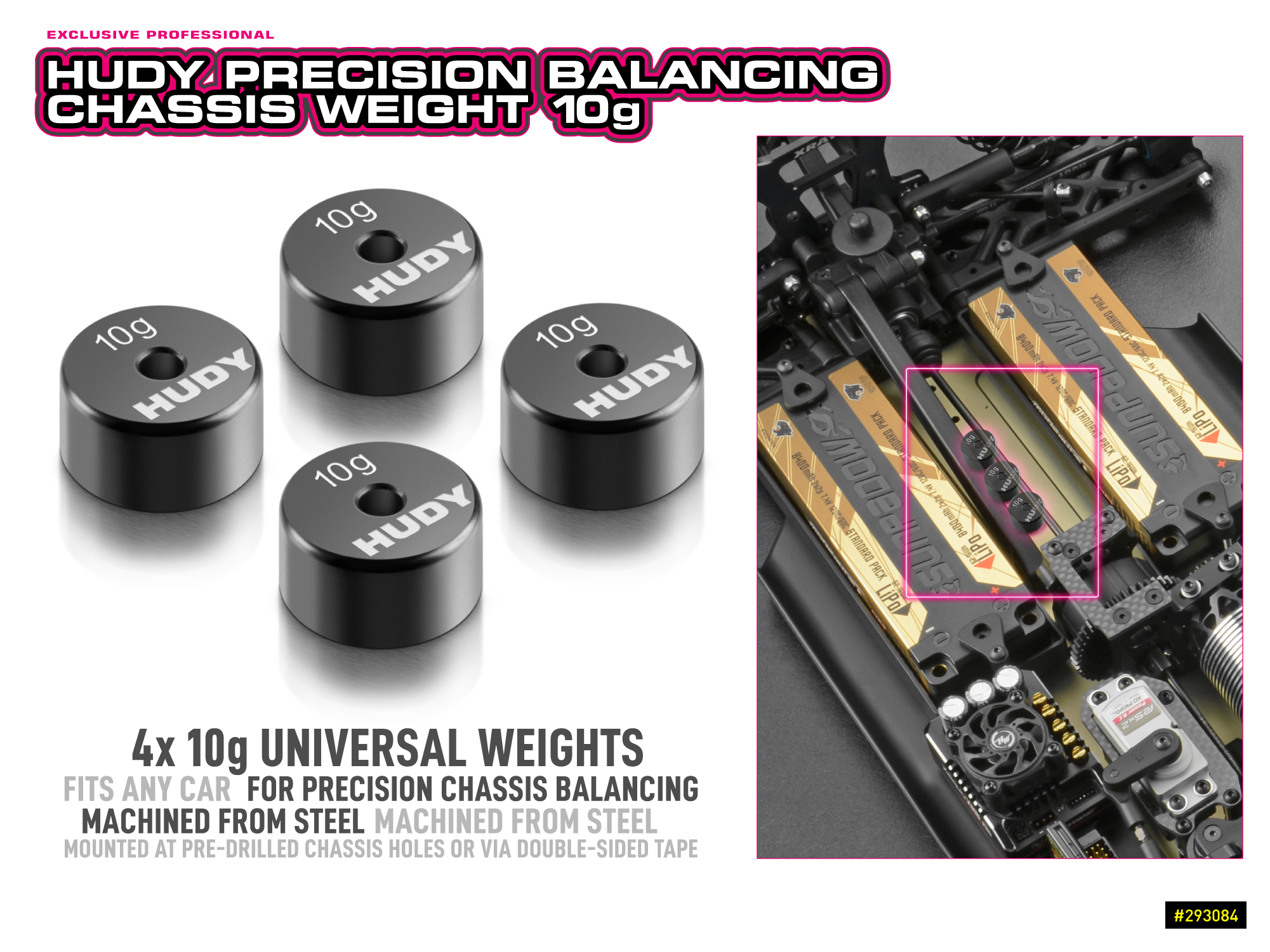 HUDY Precision Balancing Chassis Weights 10g (4) - RCShop