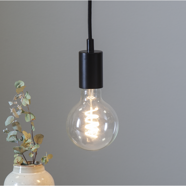 Sladdställ svart E27. Svart textilsladd med lamphållare ...