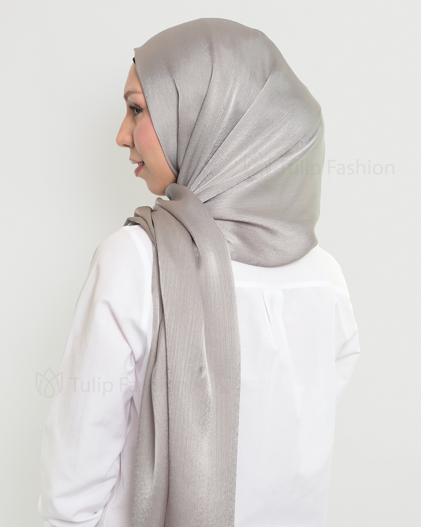 Hijab - Metallic Satin - Grå - Tulip Fashion