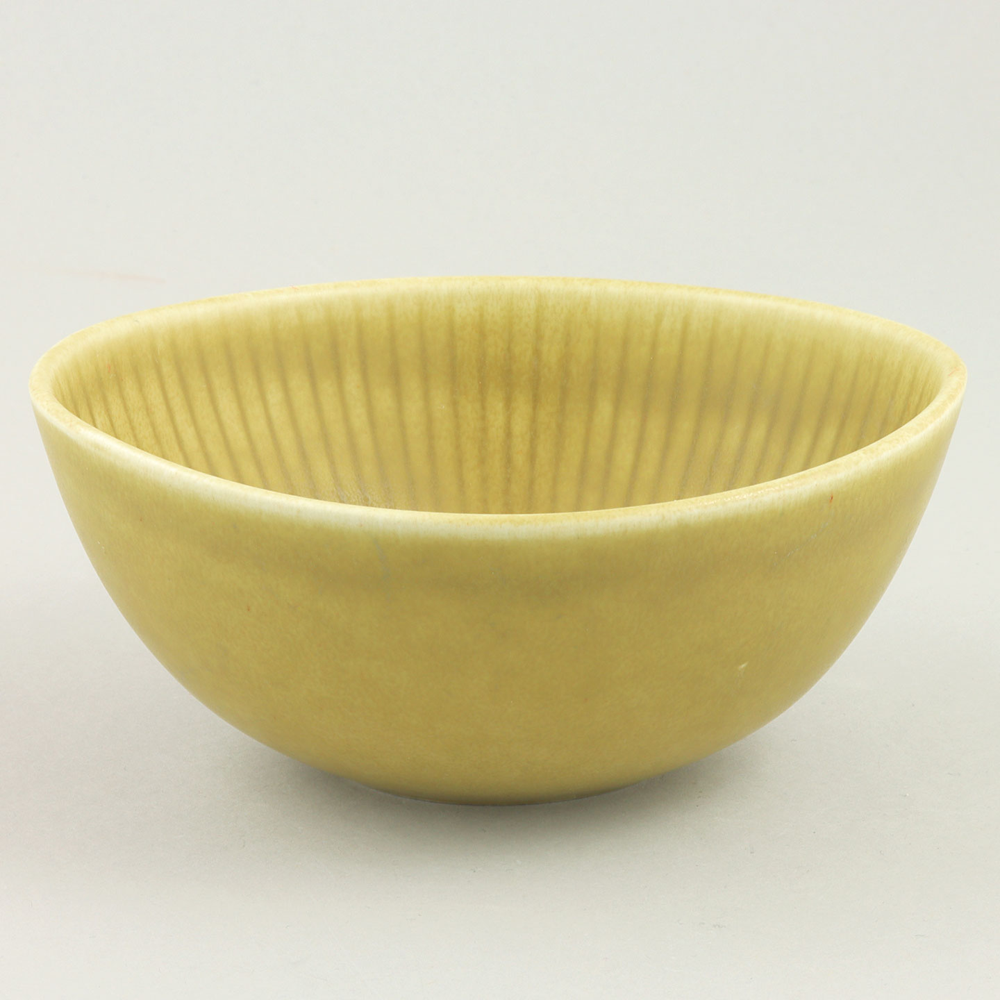 Gunnar Nylund (Ritzi 1960s) Yellow Oval Bowl with Linear Relief 13 cm (3)