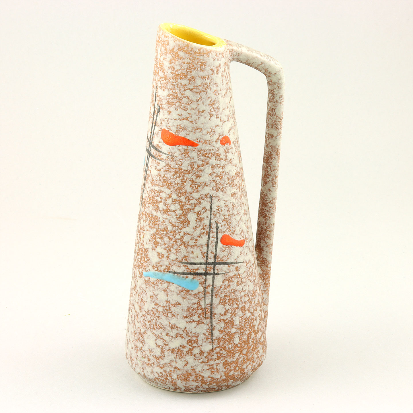 Heinz Siery (1950s) Orange/White Vase with Modern Decor 21 cm