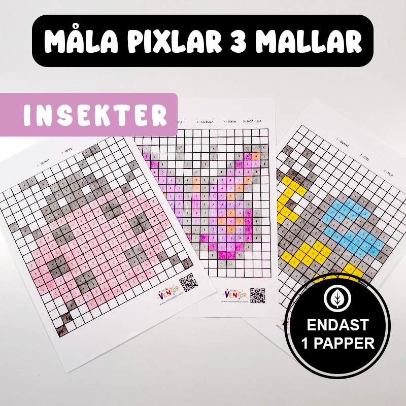 Pyssel - Pixelmålning Insekter 3 motiv - Miniventor